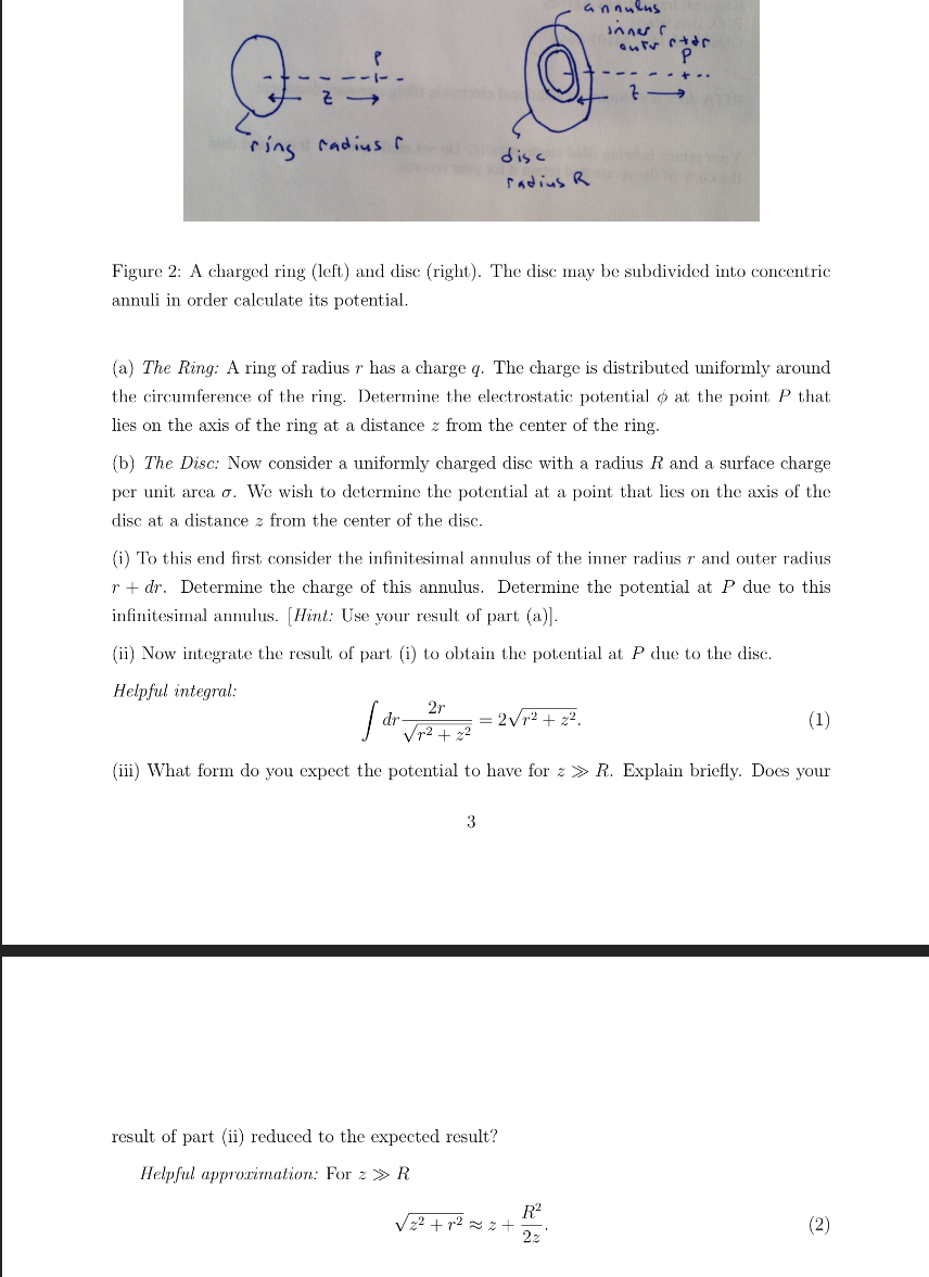 Figure 2: A charged ring (left) ﻿and disc (right). | Chegg.com