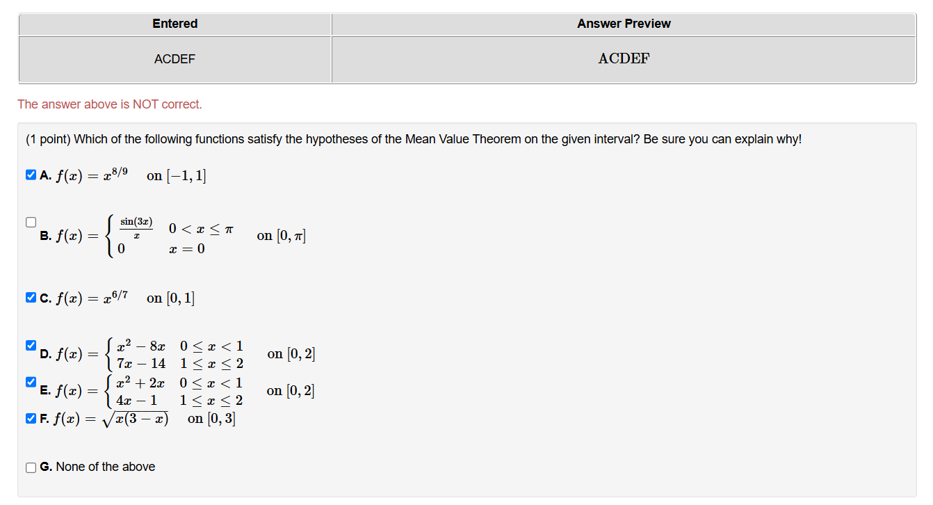 Solved (1 ﻿point) ﻿Which of the following functions satisfy | Chegg.com