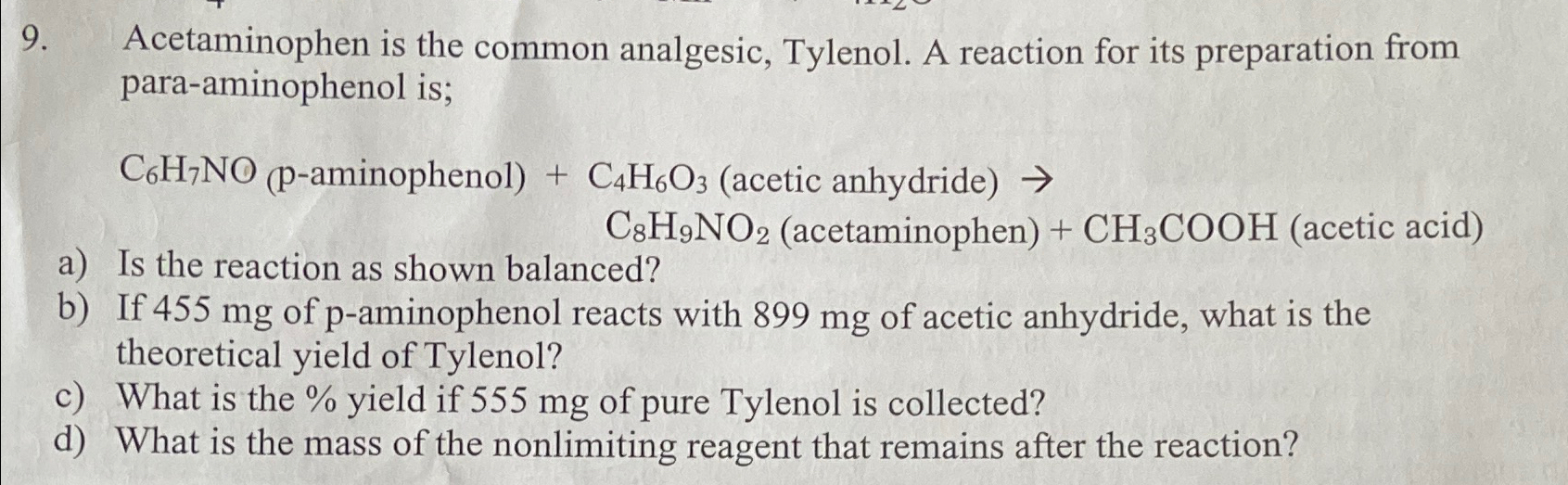 Solved Acetaminophen is the common analgesic, Tylenol. A | Chegg.com