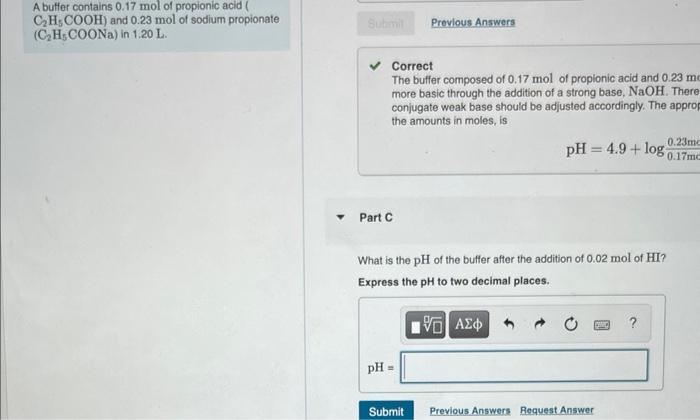 Solved A butfer contains 0.17 mol of propionic acid ( | Chegg.com