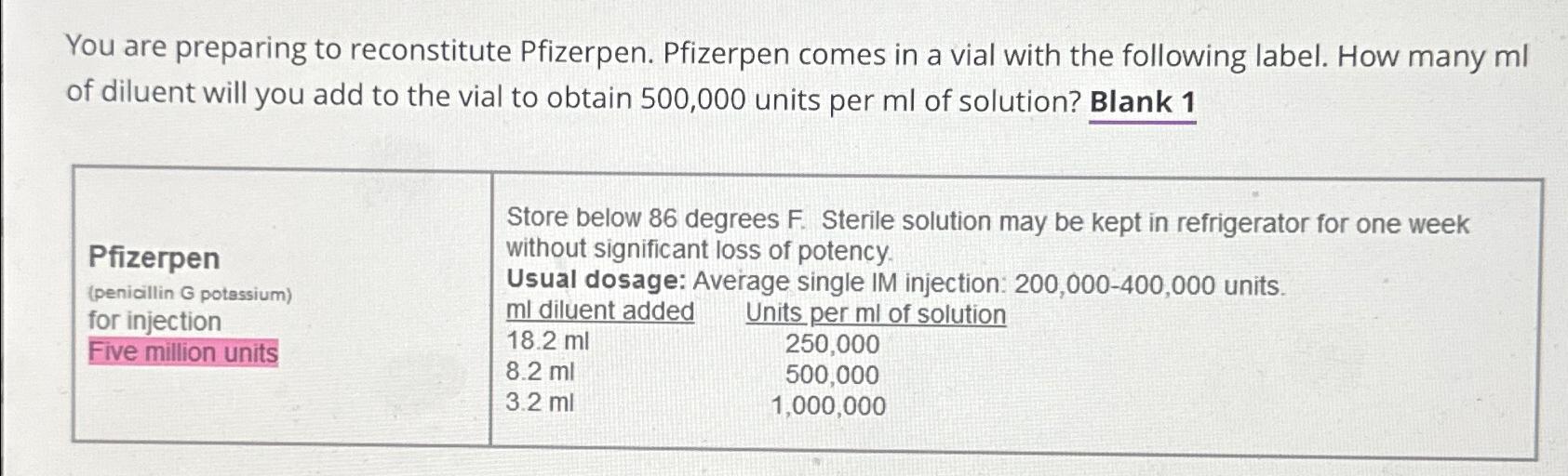 Solved You are preparing to reconstitute Pfizerpen. | Chegg.com