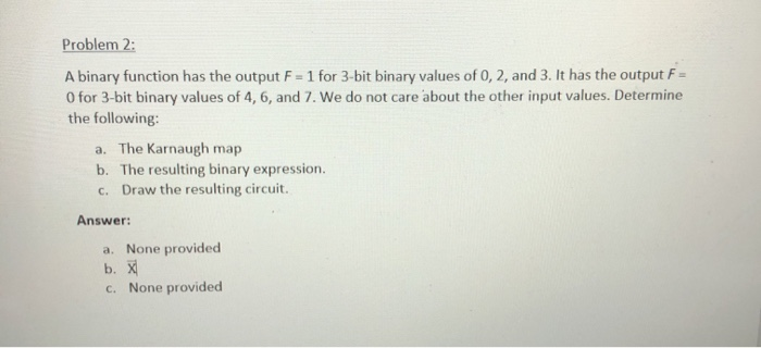 Solved Problem 2 A Binary Function Has The Output F 1 For 8466