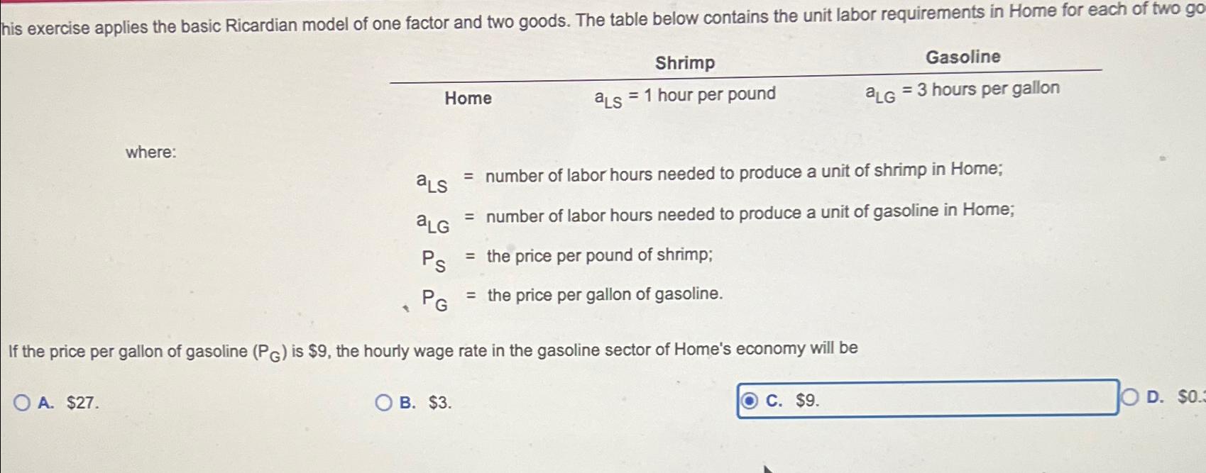Solved his exercise applies the basic Ricardian model of one | Chegg.com