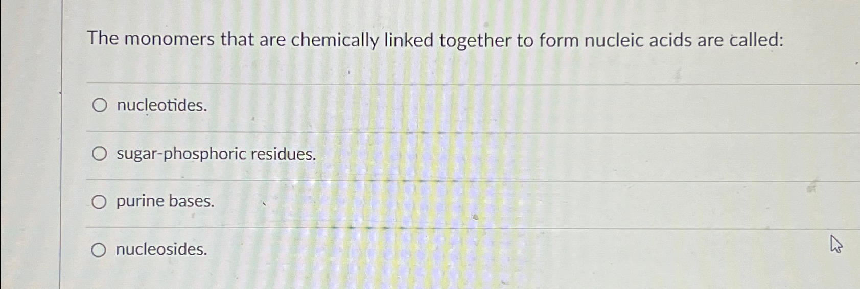 Solved The monomers that are chemically linked together to | Chegg.com