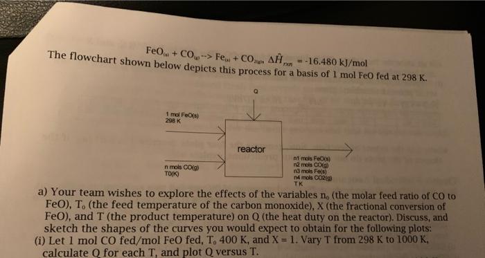 Solved FeO. + CO. --> Fe + CO. A - -16.480 kJ/mol The | Chegg.com