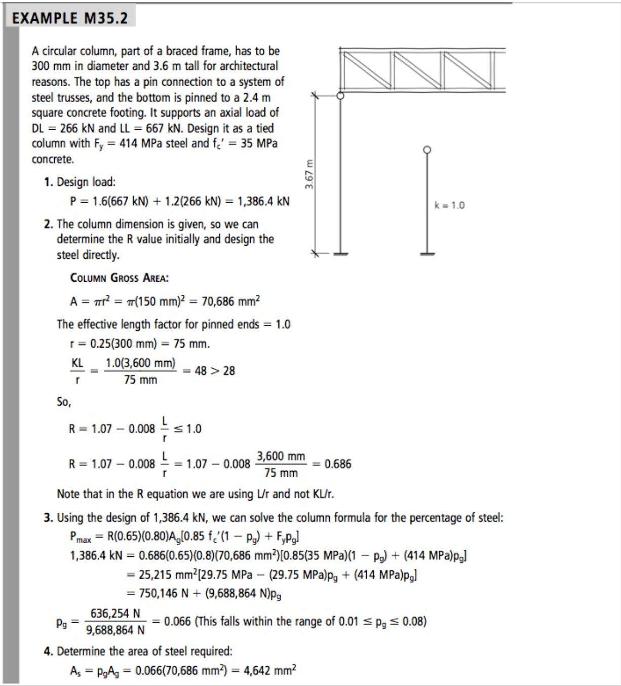 Solved A circular column, part of a braced frame, has to | Chegg.com
