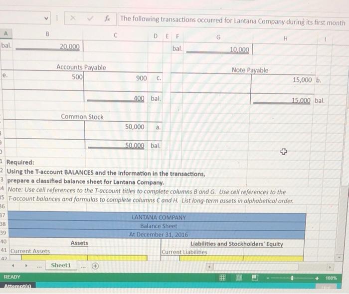 [Solved]: Preparing a Classified Balance Sheet using Excel&
