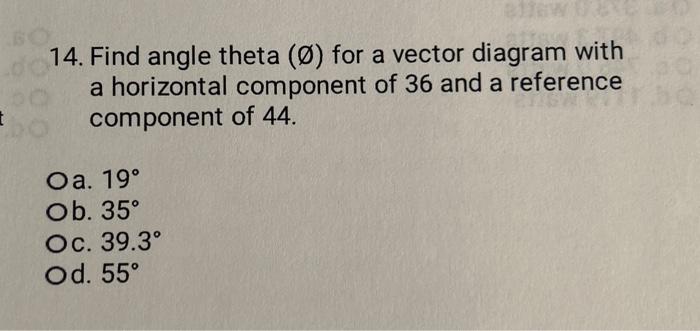 Solved 14. Find angle theta (∅) for a vector diagram with a | Chegg.com