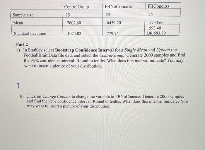 Solved Part 2 a) In StatKey select Bootstrap Confidence | Chegg.com