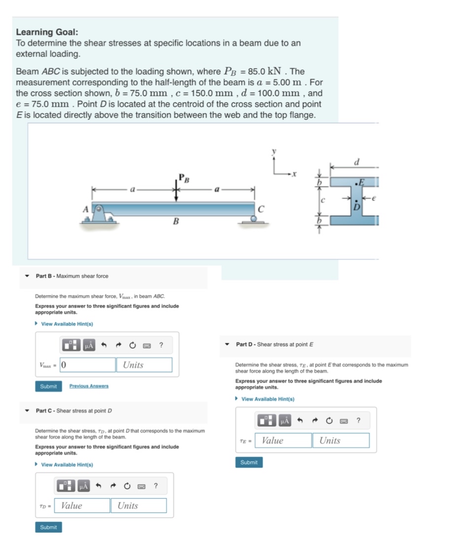 Solved Learning Goal:To determine the shear stresses at | Chegg.com