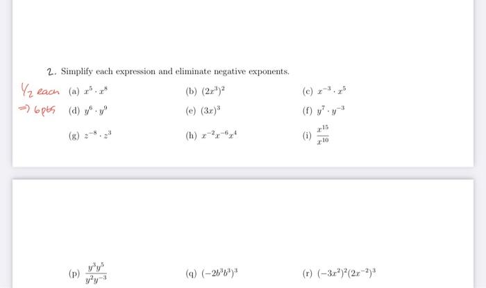 Solved 2. Simplify each expression and eliminate negative | Chegg.com