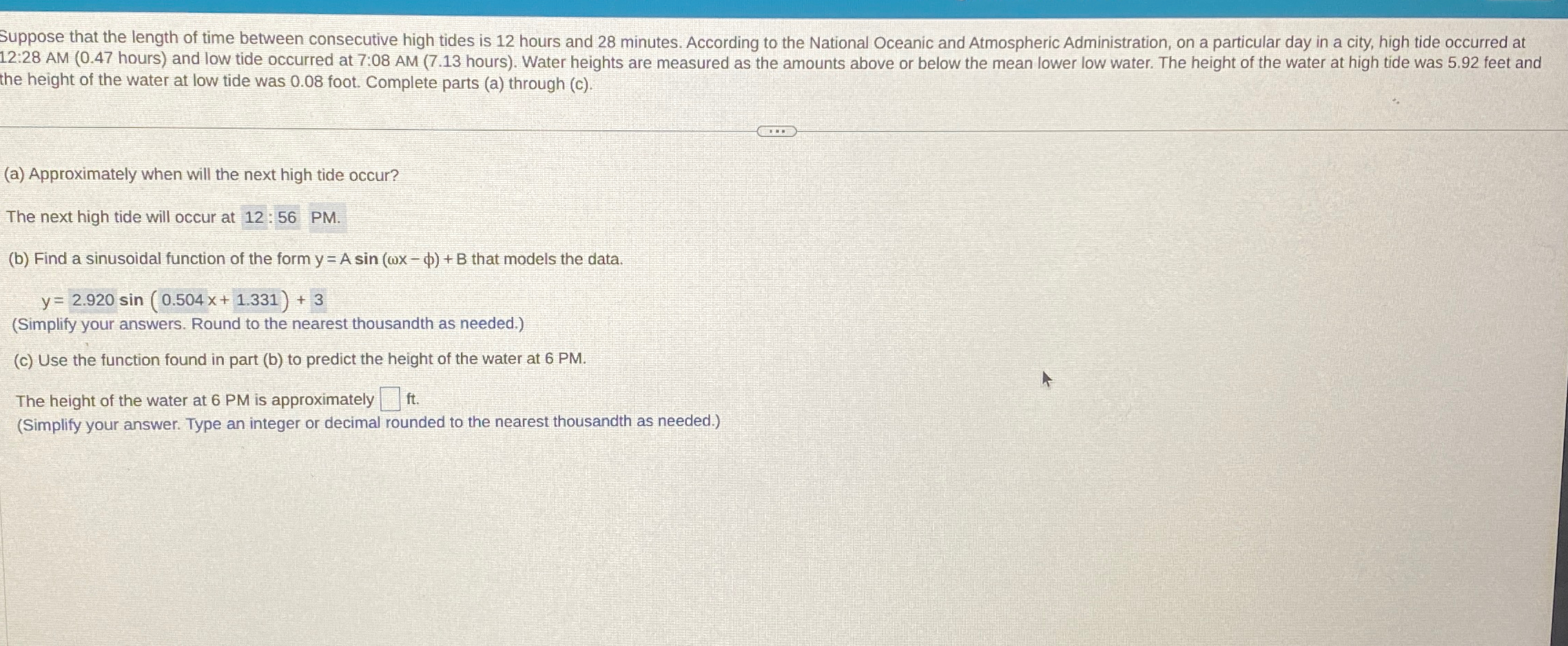 Solved the height of the water at low tide was 0.08 ﻿foot. | Chegg.com