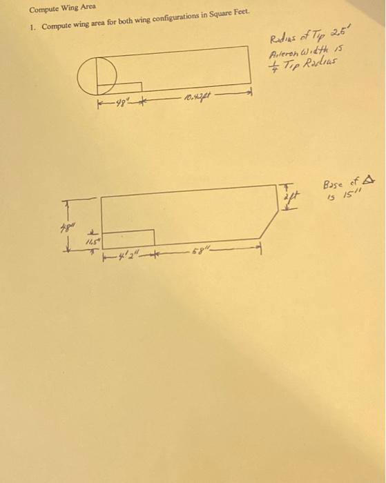 Compute Wing Area 1. Compute wing area for both wing | Chegg.com