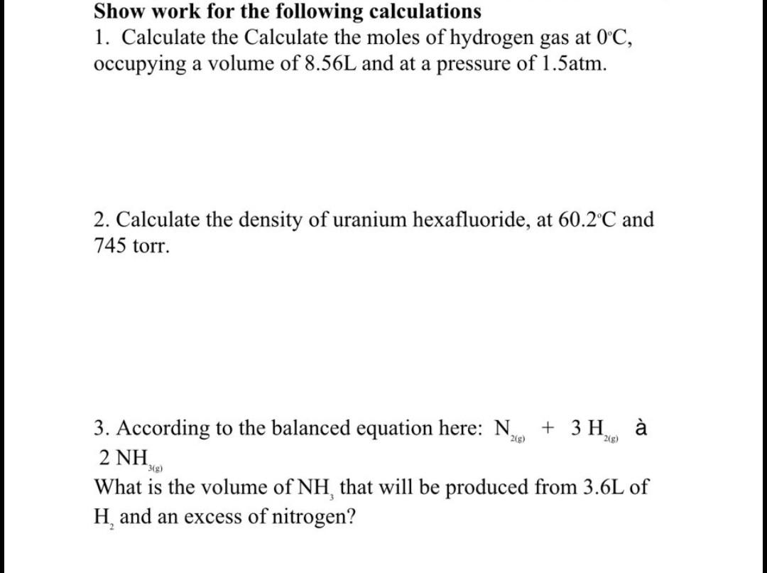 Solved Show work for the following calculations 1. Calculate | Chegg.com