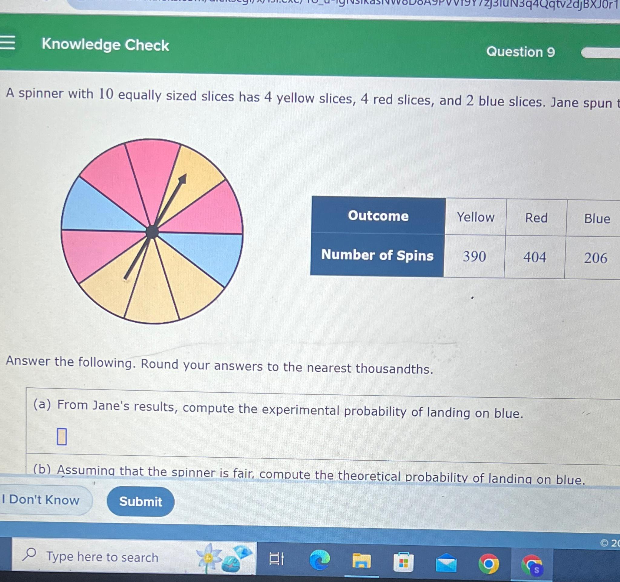 Solved Knowledge CheckQuestion 9A spinner with 10 ﻿equally | Chegg.com