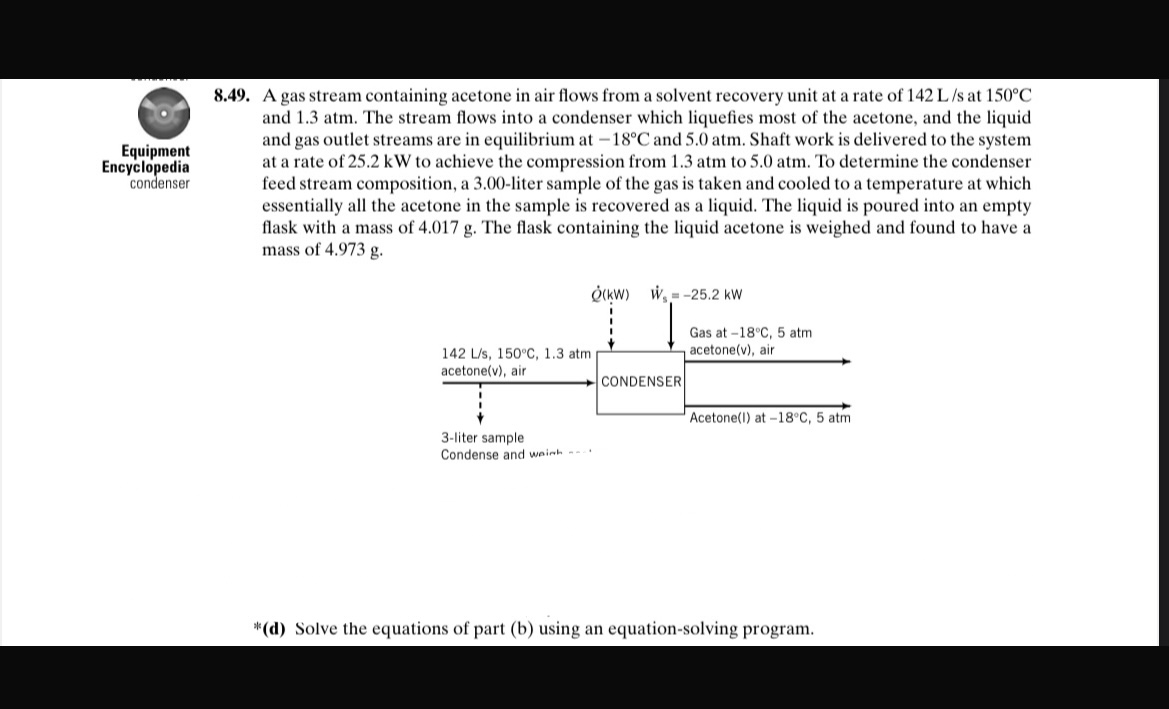 Solved 8.49. ﻿A gas stream containing acetone in air flows | Chegg.com