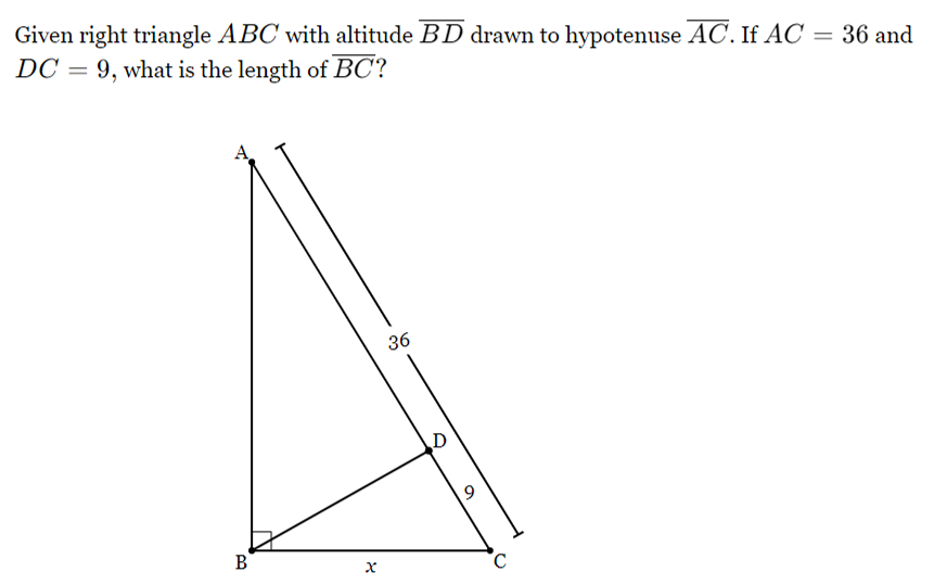Solved Given right triangle ABC with altitude ?bar (BD) | Chegg.com