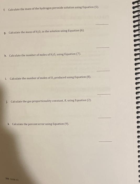 f. Calculate the mass of the hydrogen peroxide | Chegg.com