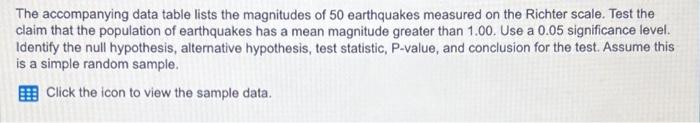 Solved The accompanying data table lists the magnitudes of | Chegg.com