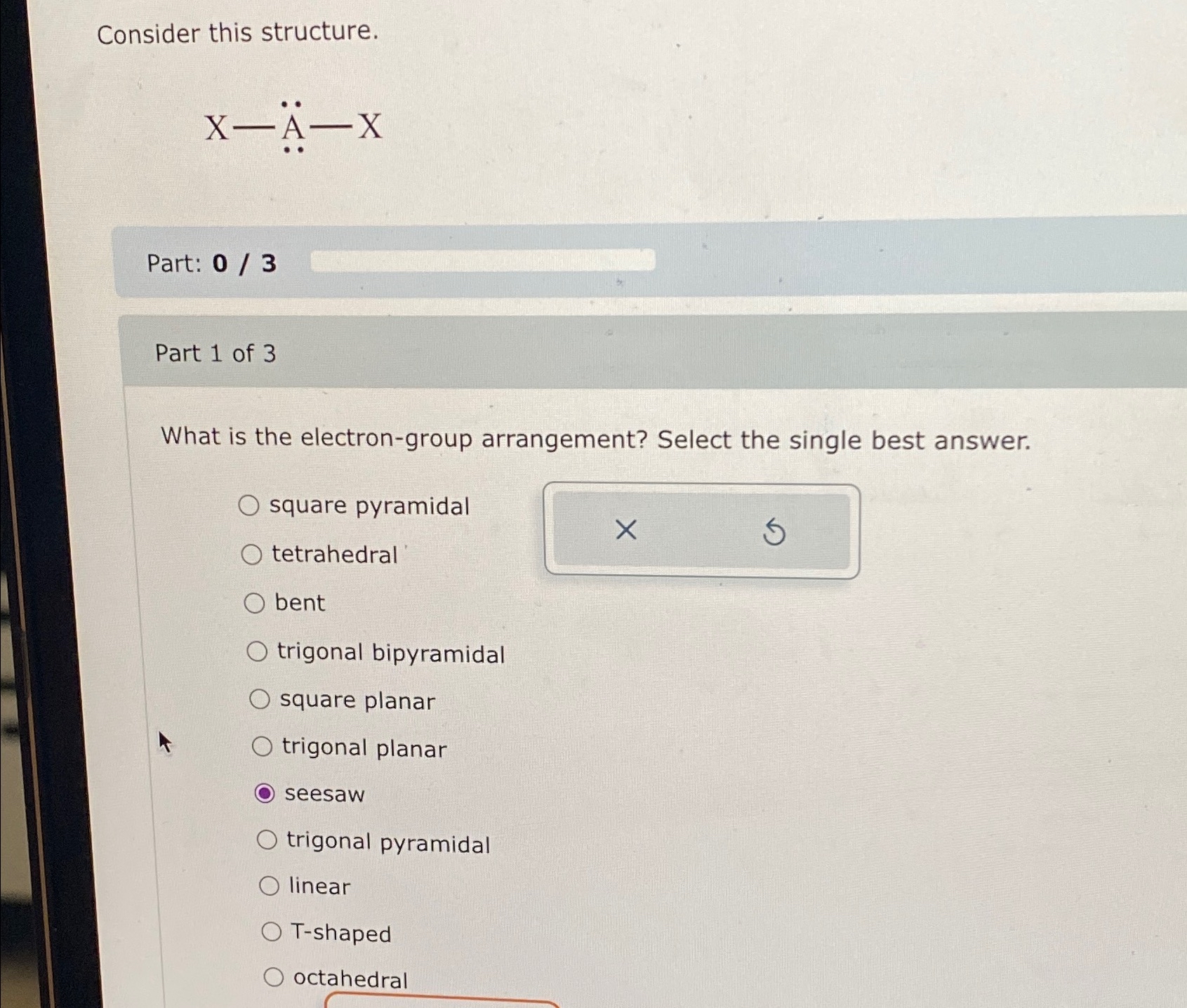 Solved Consider this structure.x-A⃛-xPart: 03Part 1 ﻿of | Chegg.com