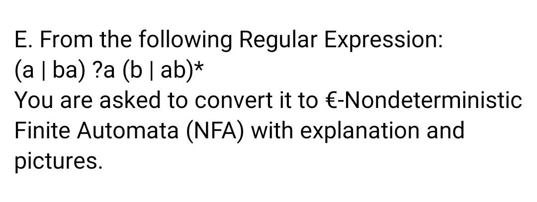 Solved E. From the following Regular Expression: (a | ba) ?a | Chegg.com