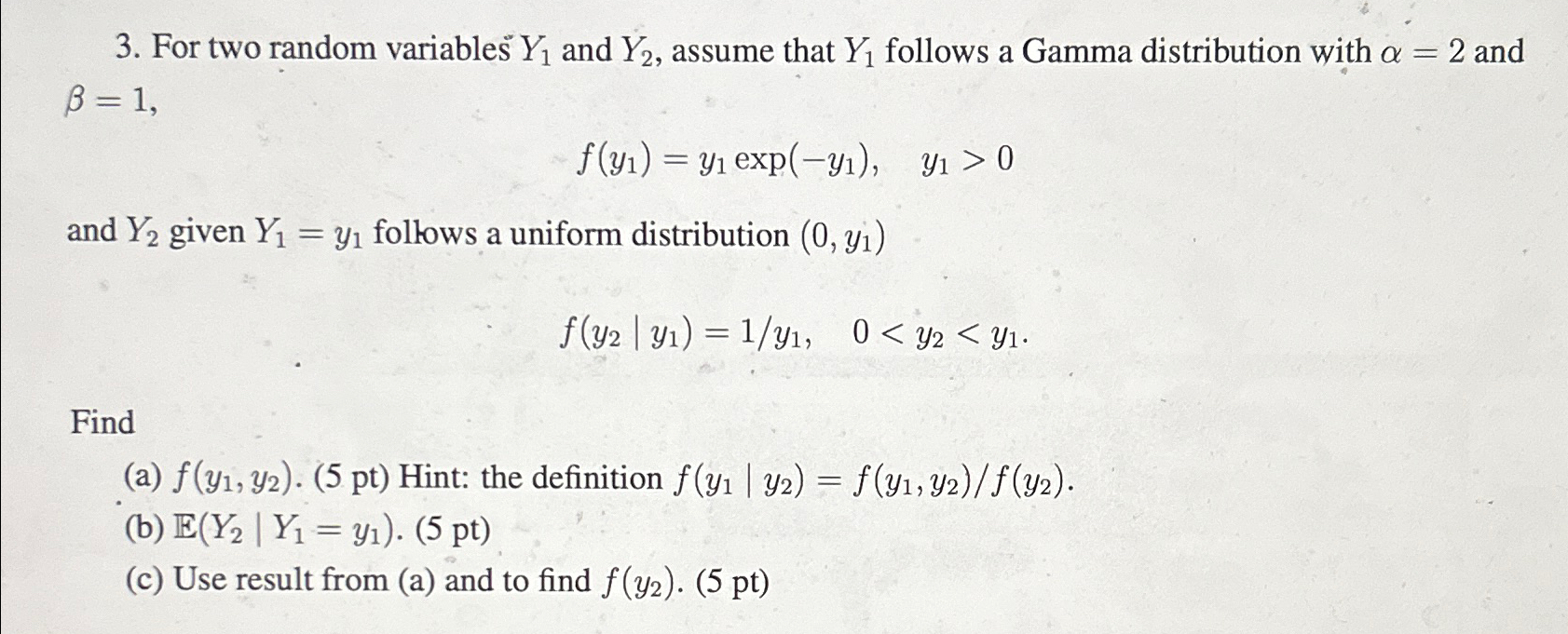 Solved For two random variables Y1 ﻿and Y2, ﻿assume that Y1 | Chegg.com