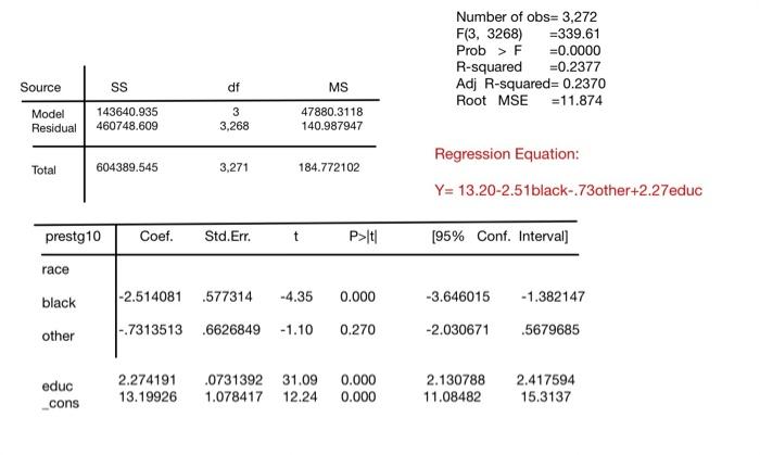 1. Based on the regression equation in the model , | Chegg.com