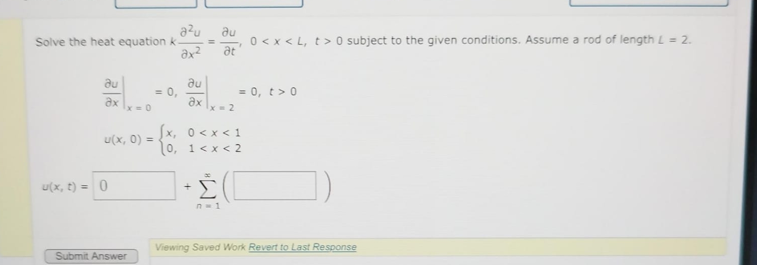 Solved Solve the heat equation kdel2udelx2=deludelt,00 | Chegg.com