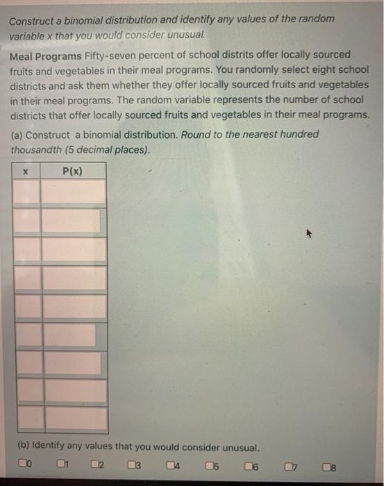 Solved Construct a binomial distribution and identify any | Chegg.com
