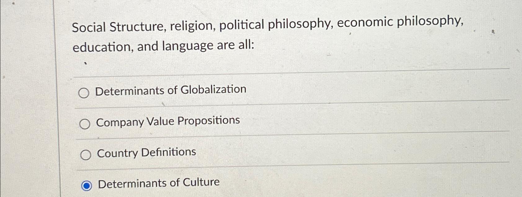 Solved Social Structure, religion, political philosophy, | Chegg.com