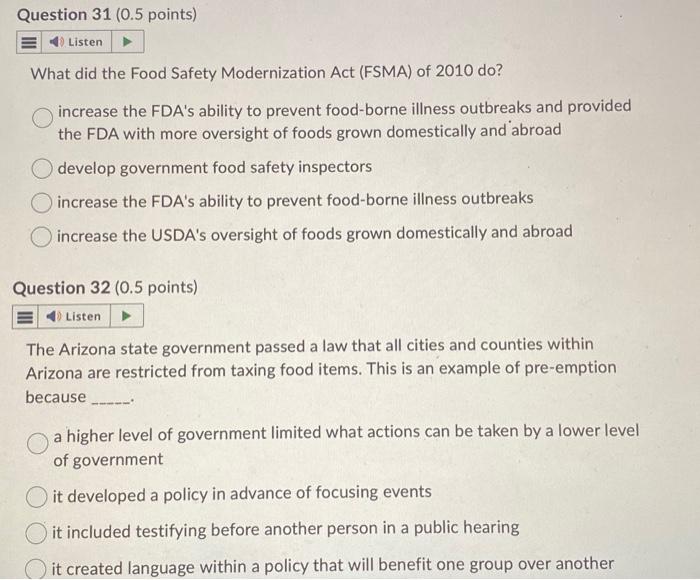 Solved What did the Food Safety Modernization Act (FSMA) of | Chegg.com
