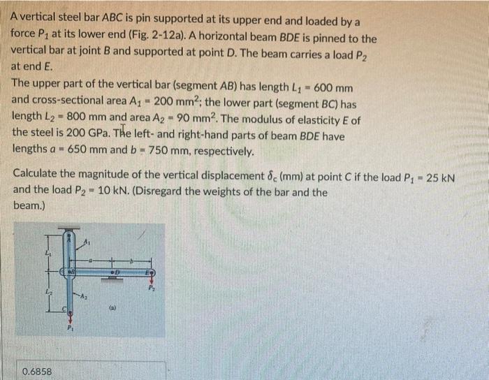 Solved A vertical steel bar ABC is pin supported at its | Chegg.com