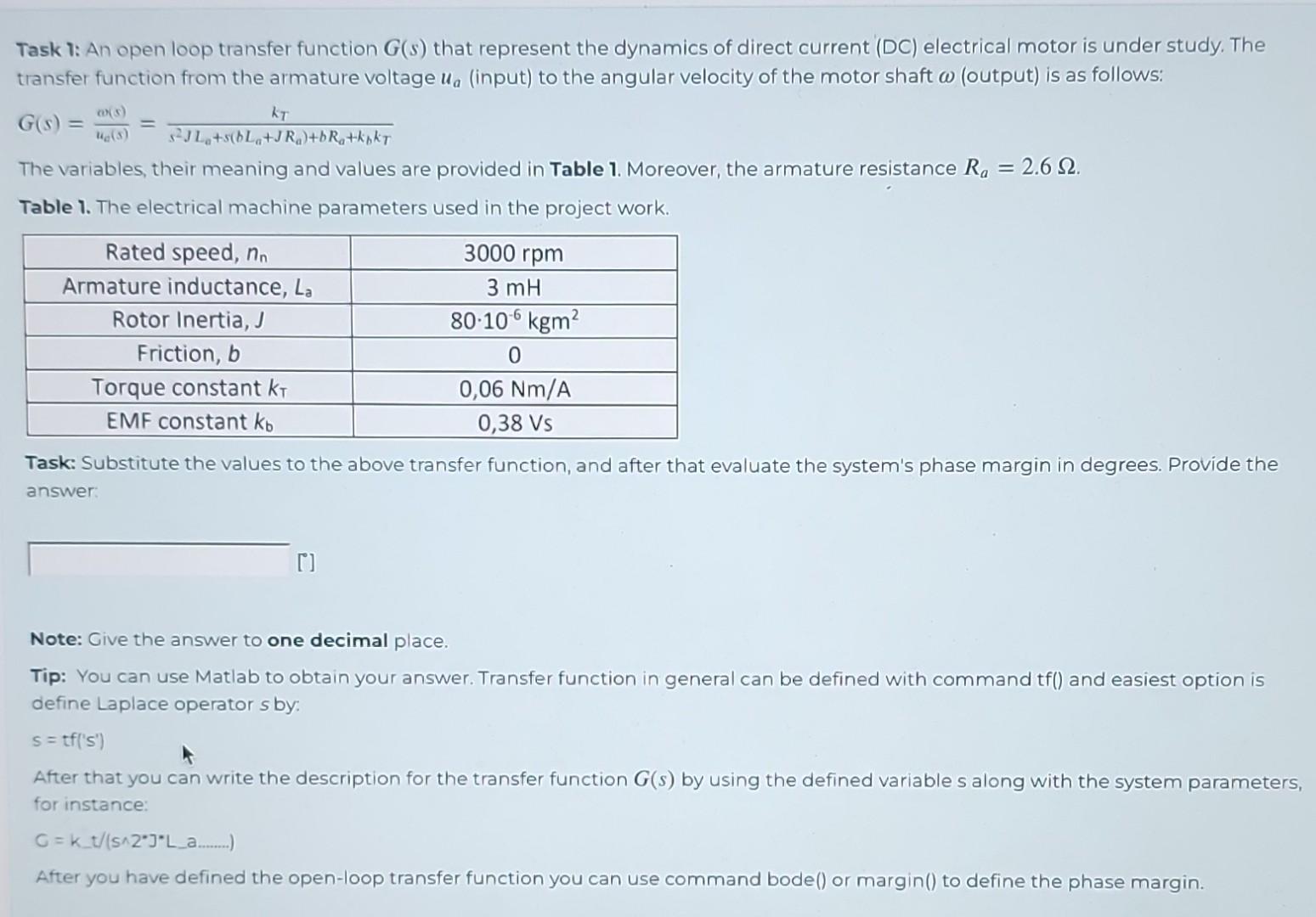 Solved Task 1: An open loop transfer function G(s) that | Chegg.com