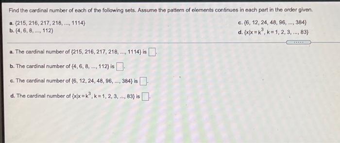Solved Find the cardinal number of each of the following | Chegg.com