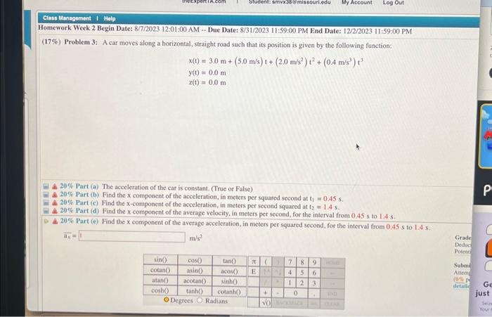 Δ20% Part (e) Find the x component of the average | Chegg.com