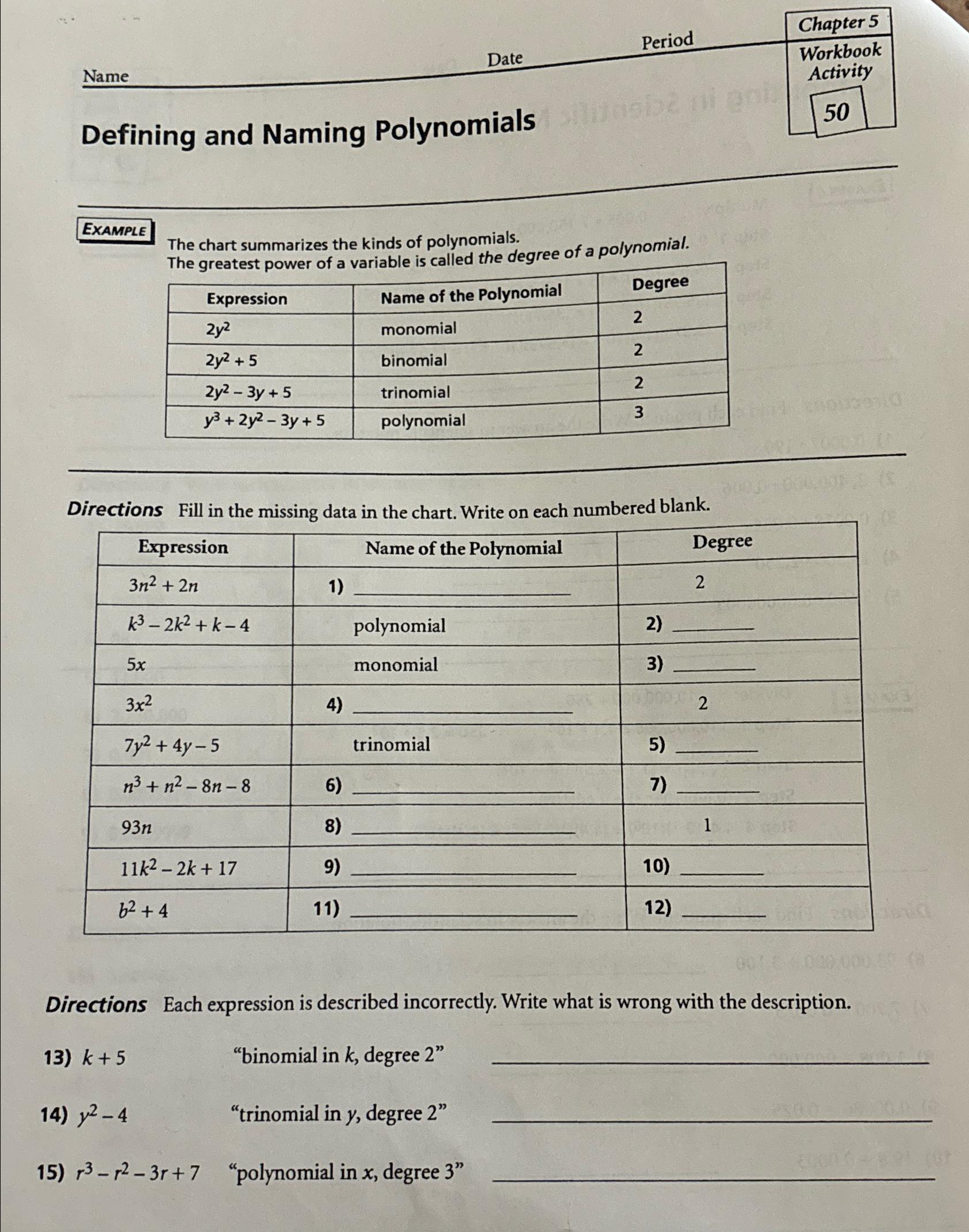 Solved NameDatePeriodChapter 5WorkbookDefining and Naming | Chegg.com