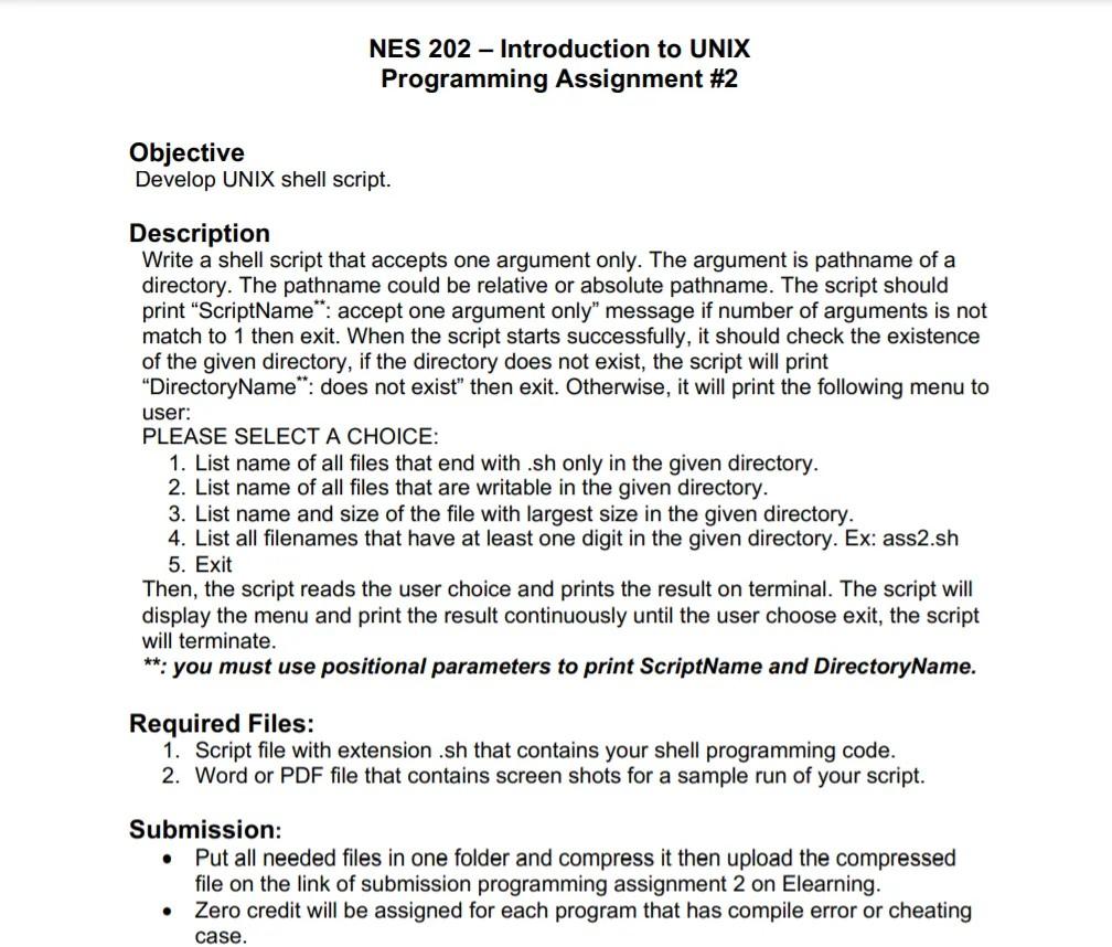 Solved NES 202 - Introduction to UNIX Programming Assignment | Chegg.com
