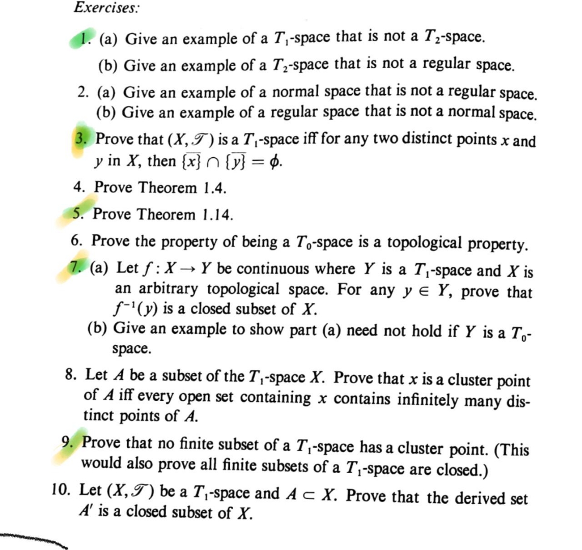 Solved Exercises:(a) ﻿Give an example of a T1-space that is | Chegg.com