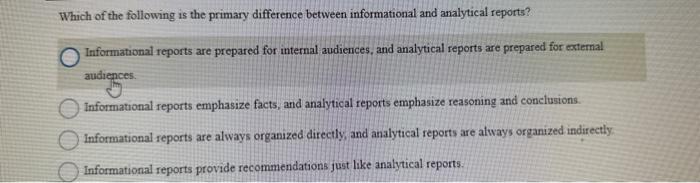 Solved Which of the following is the primary difference | Chegg.com