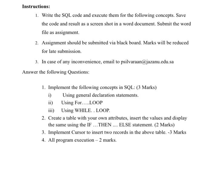 Solved Instructions: 1. Write the SQL code and execute them | Chegg.com Solved Instructions: 1. Write the SQL code and execute them | Chegg.com