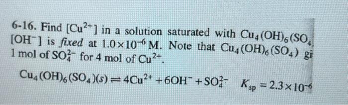 6-16. Find [Cu2+] in a solution saturated with | Chegg.com