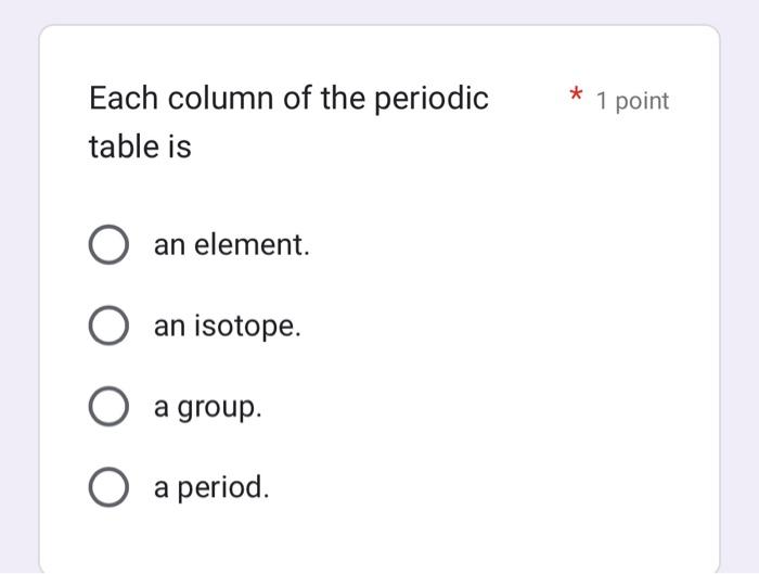 Solved Each column of the periodic * 1 point table is an | Chegg.com
