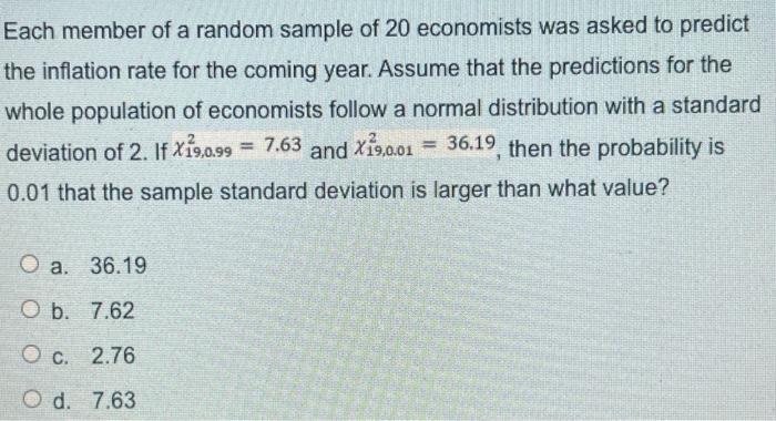 Solved Each member of a random sample of 20 economists was | Chegg.com
