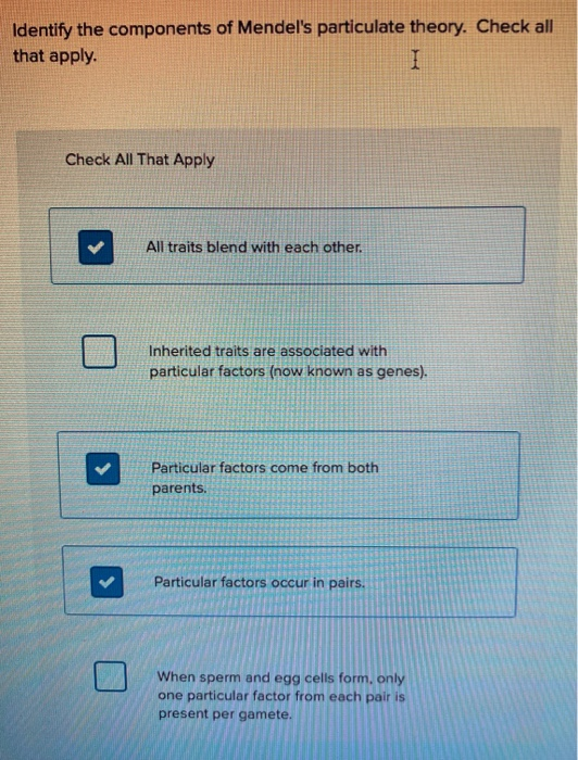 Solved Identify the components of Mendel's particulate | Chegg.com