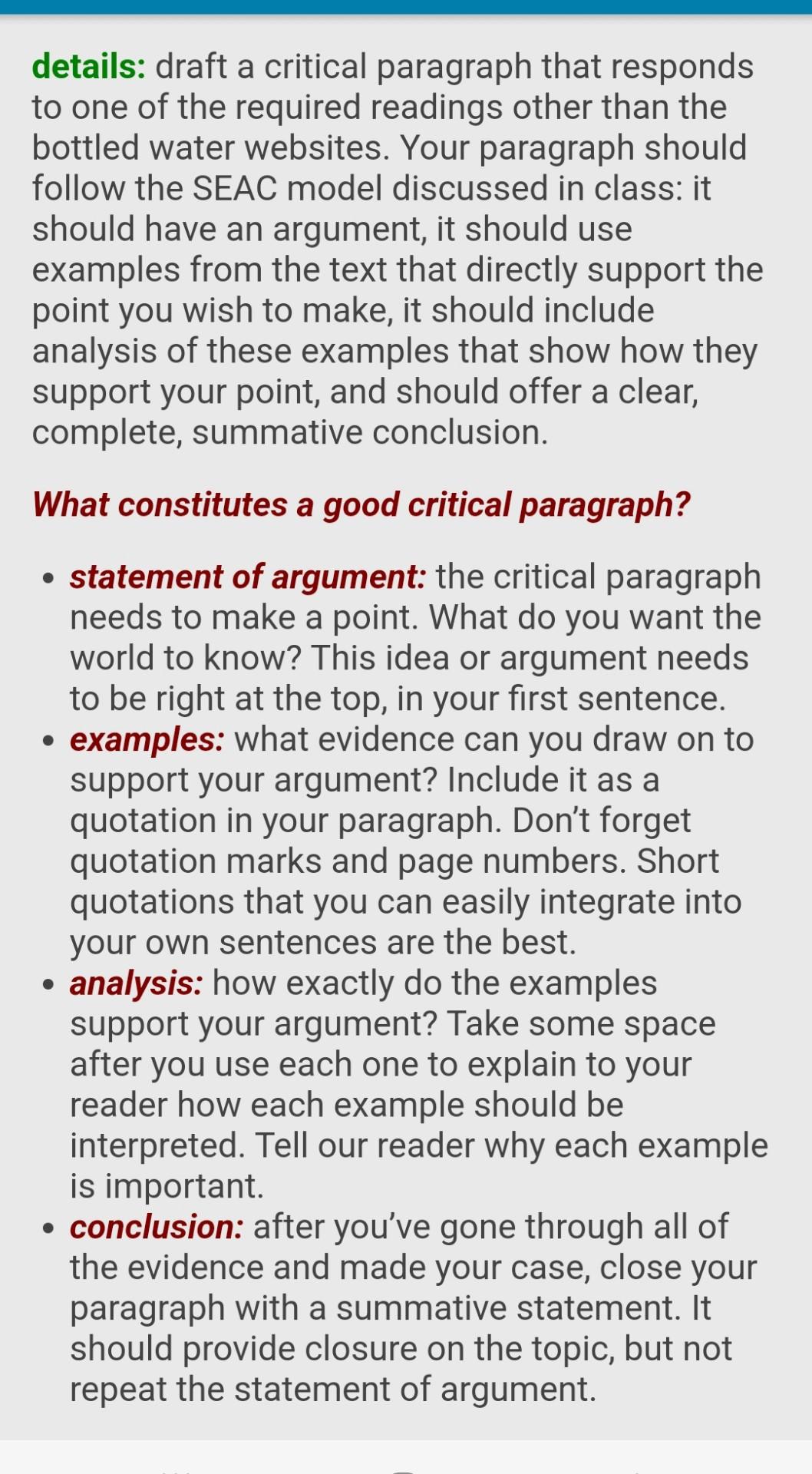 details: draft a critical paragraph that responds to | Chegg.com