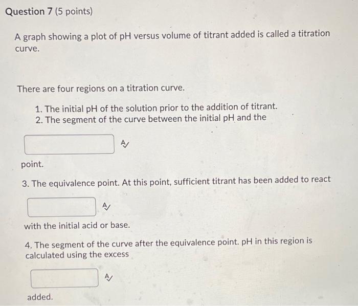 A graph showing a plot of pH versus volume of titrant | Chegg.com