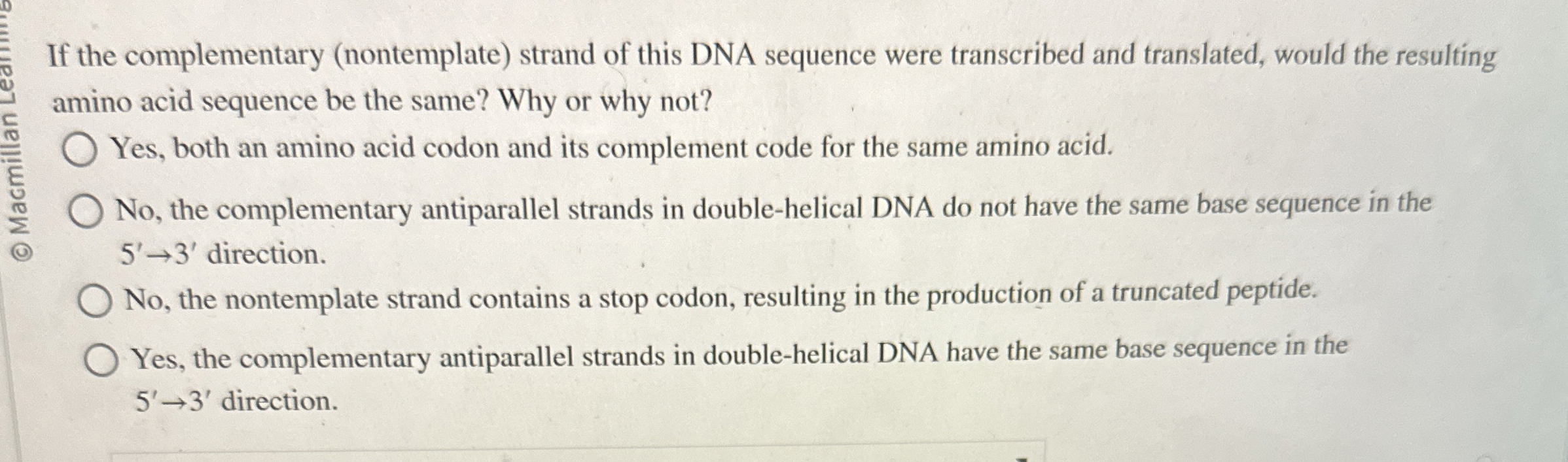 Solved If the complementary (nontemplate) ﻿strand of this | Chegg.com
