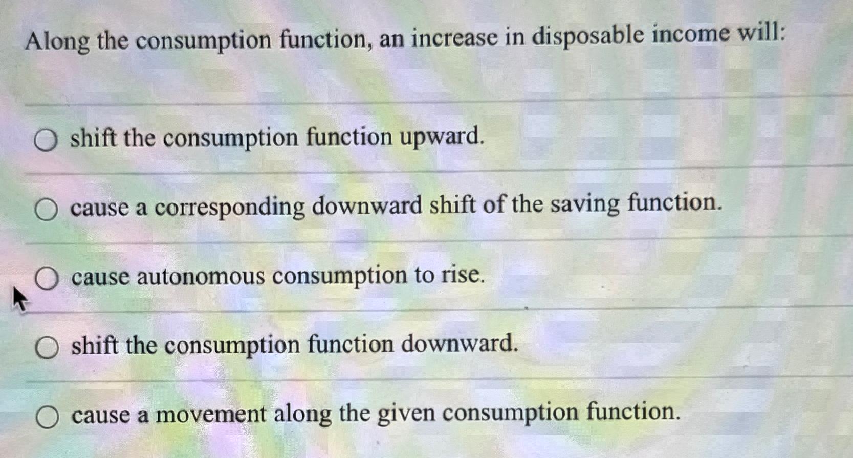 Solved Along the consumption function, an increase in | Chegg.com