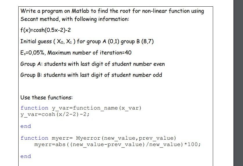 Solved Write a program on Matlab to find the root for | Chegg.com