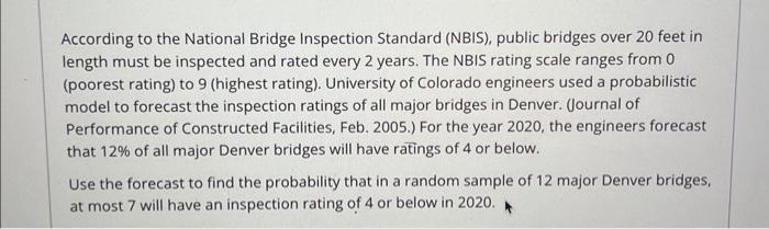 Solved According to the National Bridge Inspection Standard | Chegg.com